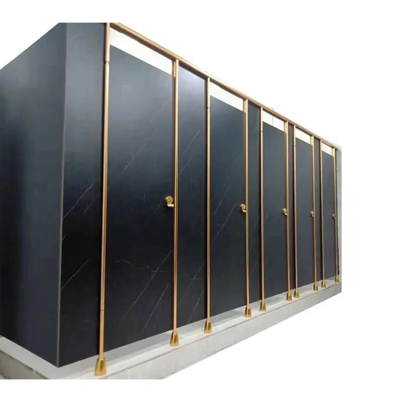 Roman column public toilet partitions, with golden fittings. Public ...