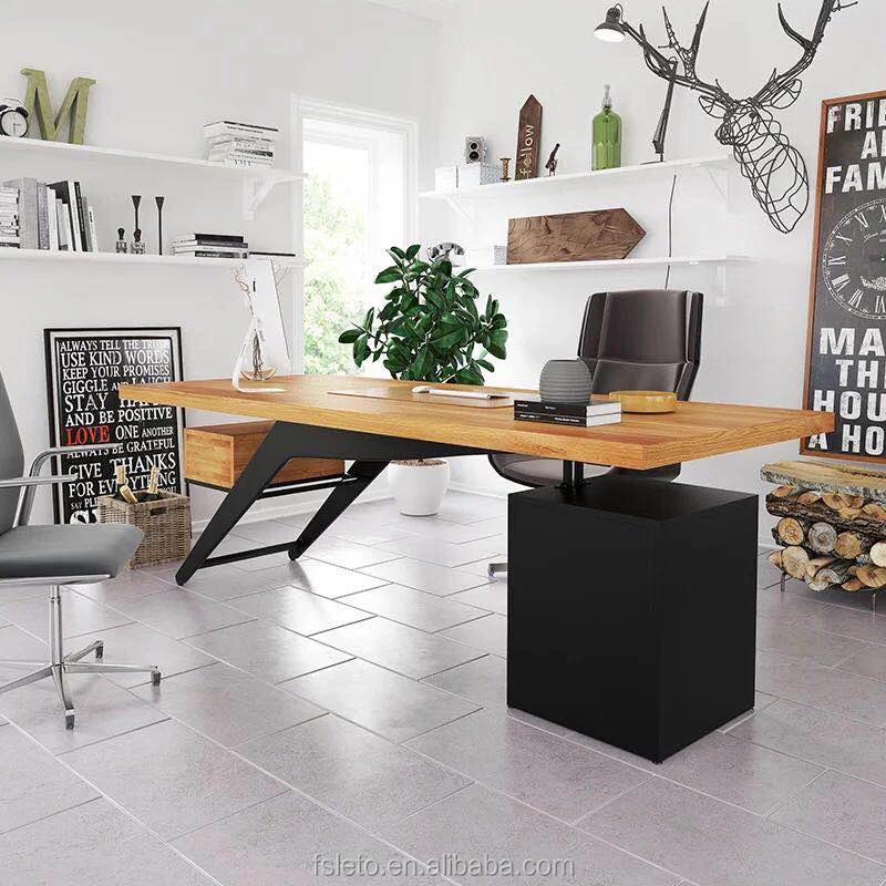 Industrial Office Table - Solid Wood Desk, Size L175xd75xh75cm