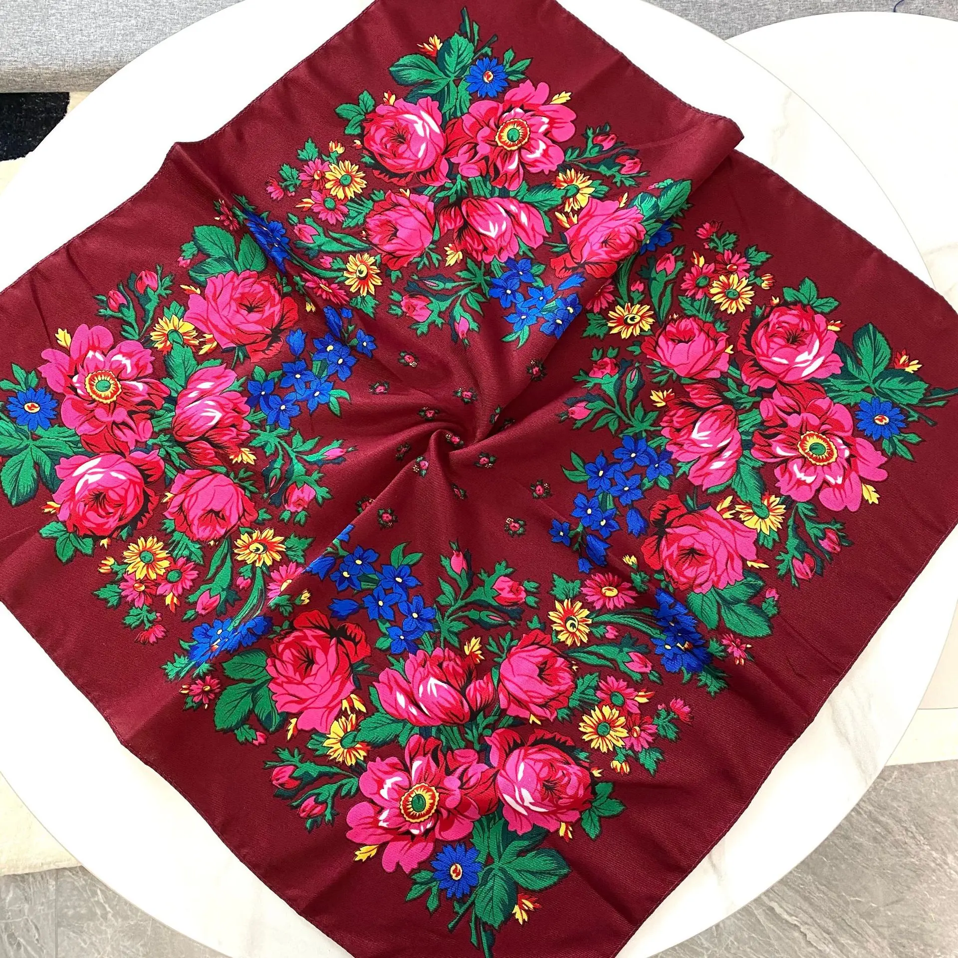 Multipurpose Russian Style 70*70cm Flower Floral Printed Ethnic Scarves ...