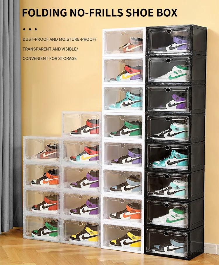 Collapsible Foldable 12 Pack Shoe Crates Case Shoebox Storage Box ...