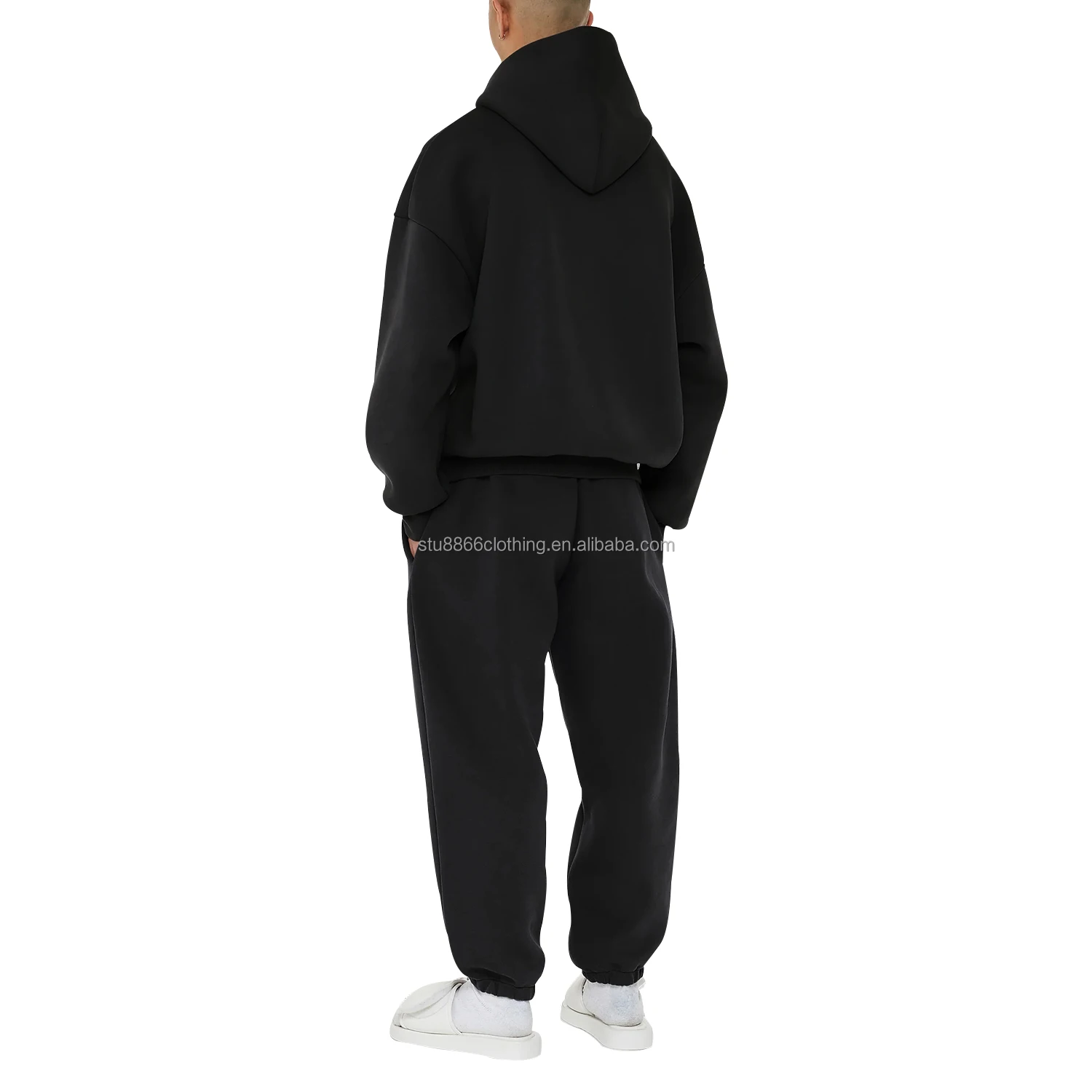 OEM Gym Black Blank Tracksuit Custom Embroidery No String Hoodie ...