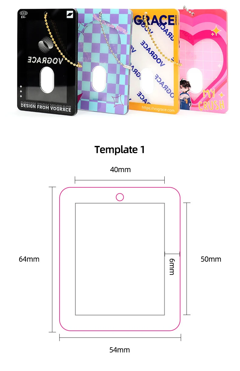 Vograce Personalized Custom Acrylic Keychain Card Holder Charms
