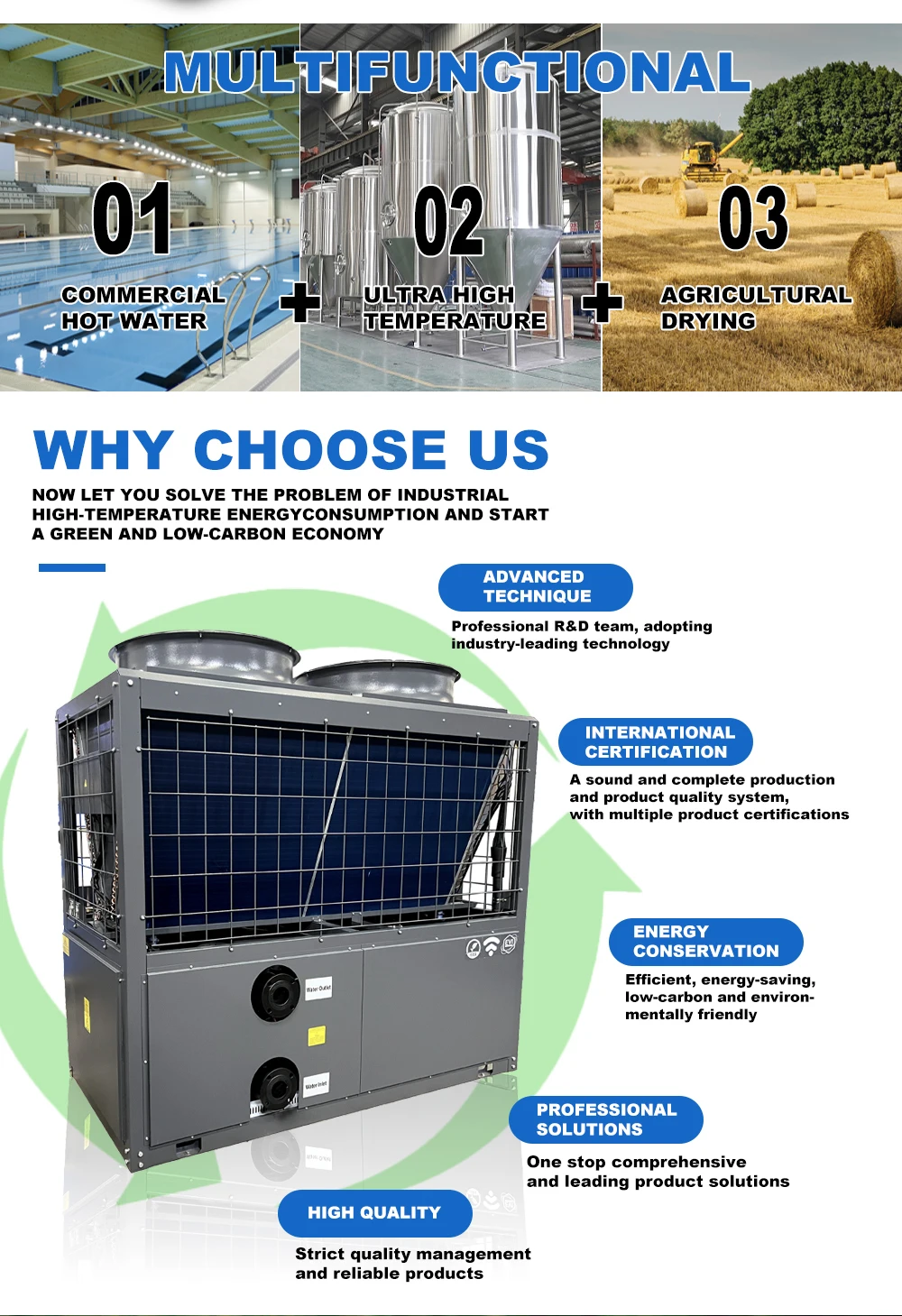 80c-120c Degree High Commercial Temperature Heat Pump Heating Hot Water ...