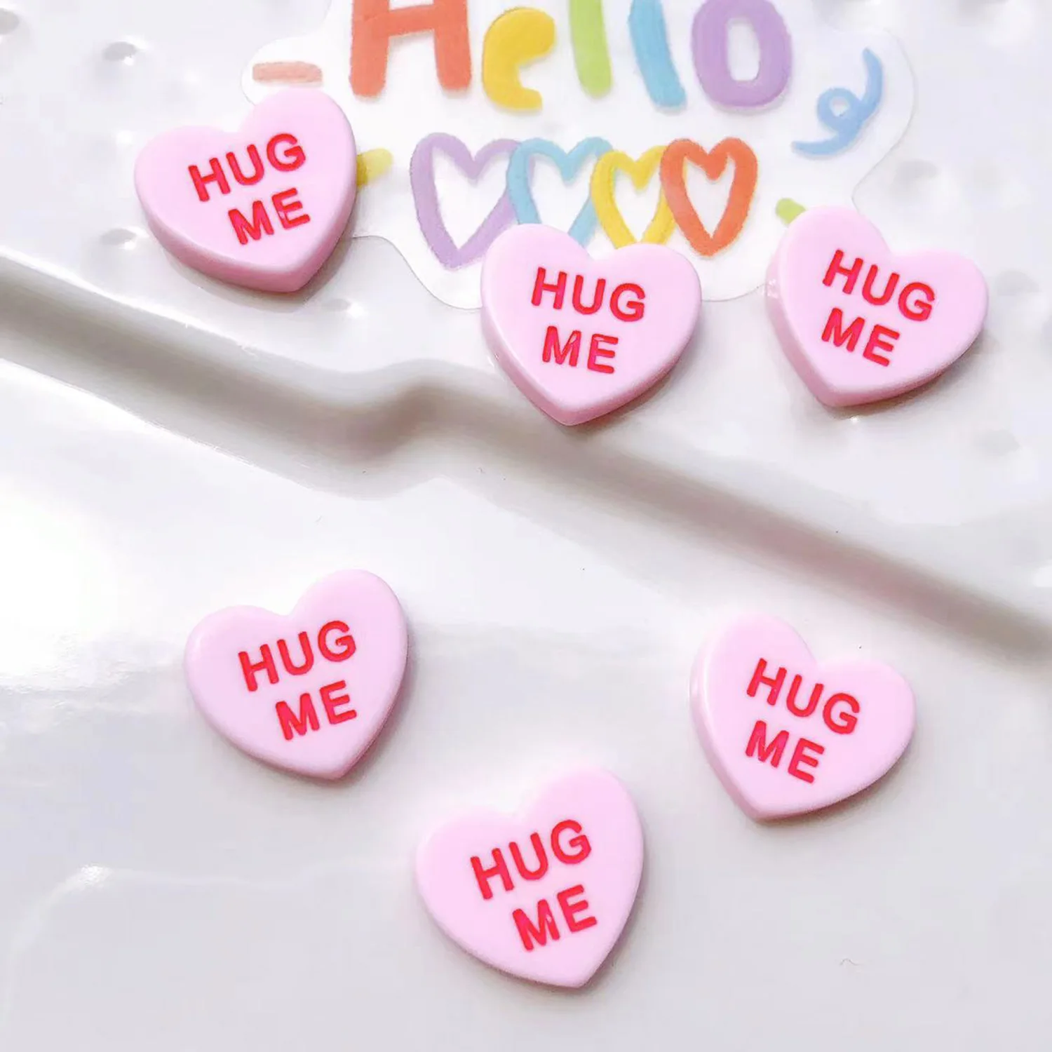 Cartoon Kawaii Love Heart Hugme Resin Charms Flatback Letter Cabochon ...