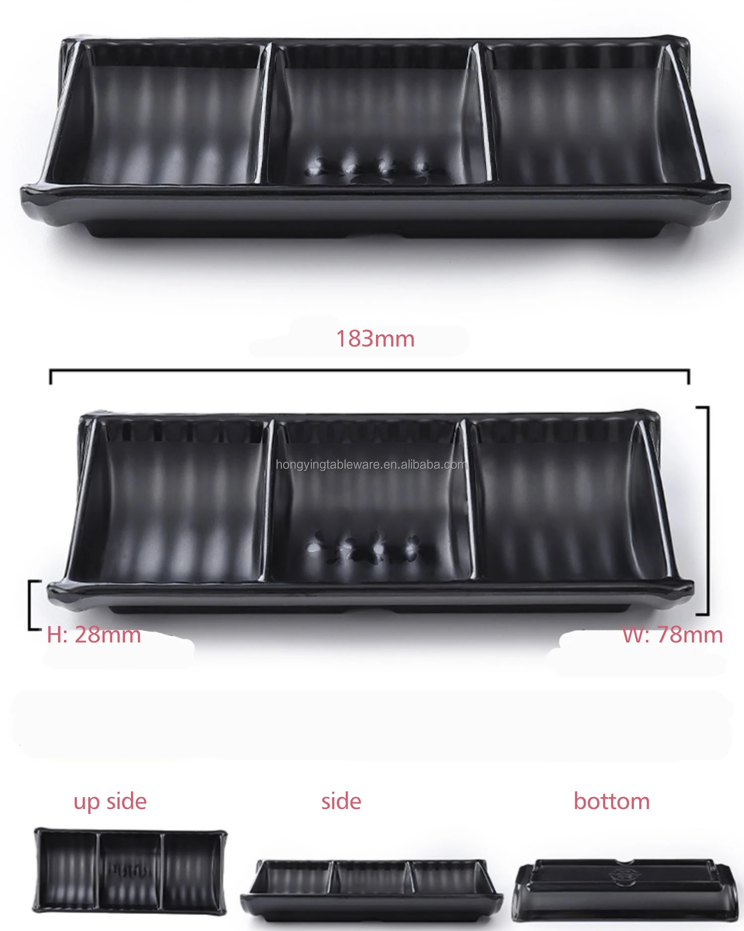 Restaturant Melamine Dinnerware Black Divided Sauce Dish 3 Compartment ...