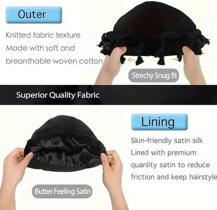 Soft Satin Lined Muslim Turban Hat Breathable Bottoming Durags for Men ...