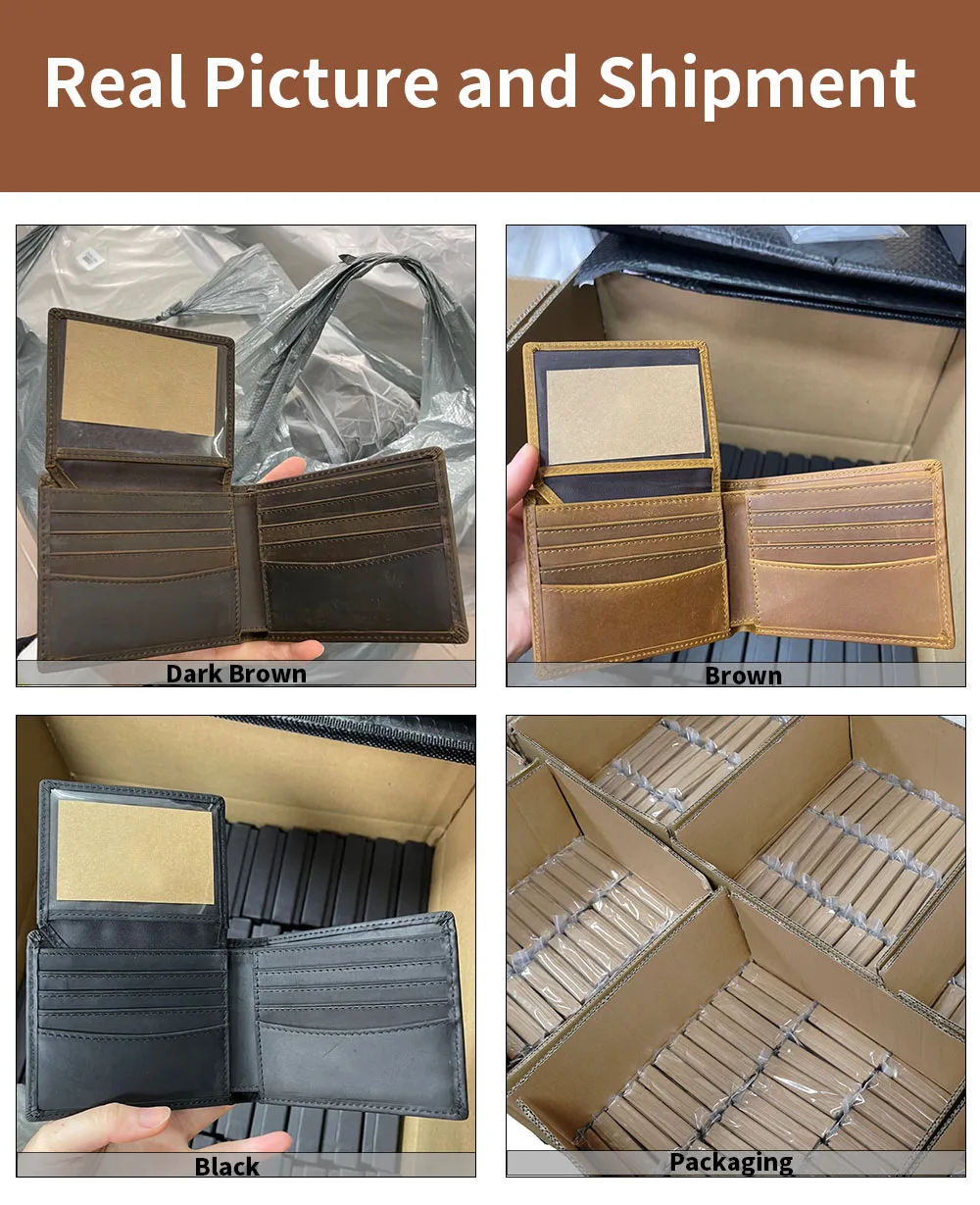 Tiding Custom Retro Brown Men Bifold Wallet - Real Leather