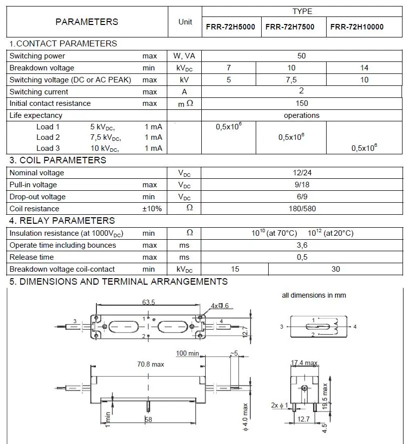 High Voltage 5KV to 12KV Reed Relays for Auto Control System Industrial ...