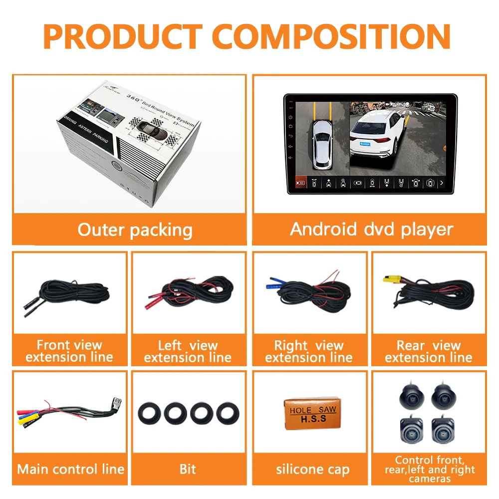 3d 360 Android Camera Car Touch Screen Universal 9/10 Inch Android Car ...