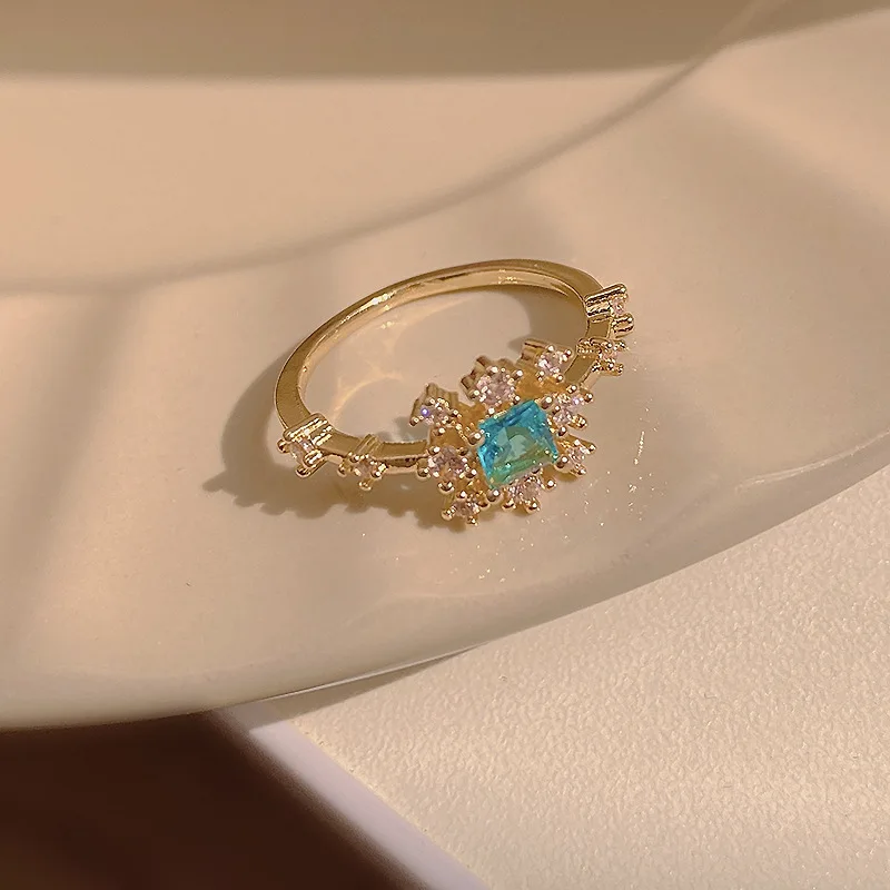 Korean Diamond Crystal Flower Leaf Fruit Finger Ring Sweet Opening ...