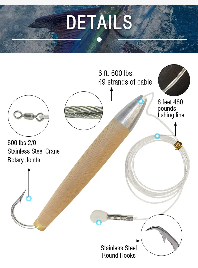 VIKETECH Wooden Wahoo Tuna Mahi Cedar Plug Rigged Lure