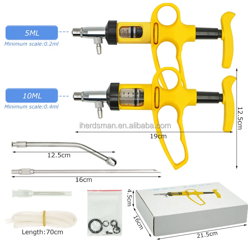 5ml/10ml Automatic Syringe Veterinary Drenching Gun Dose Adjustable ...