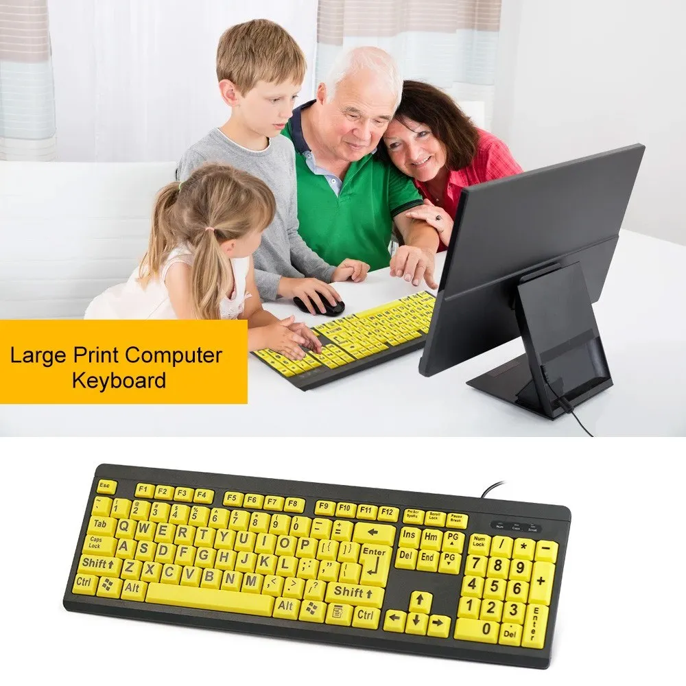 Large Print Low Vision Users High Contrast Wired Usb Keyboards 104 Keys ...