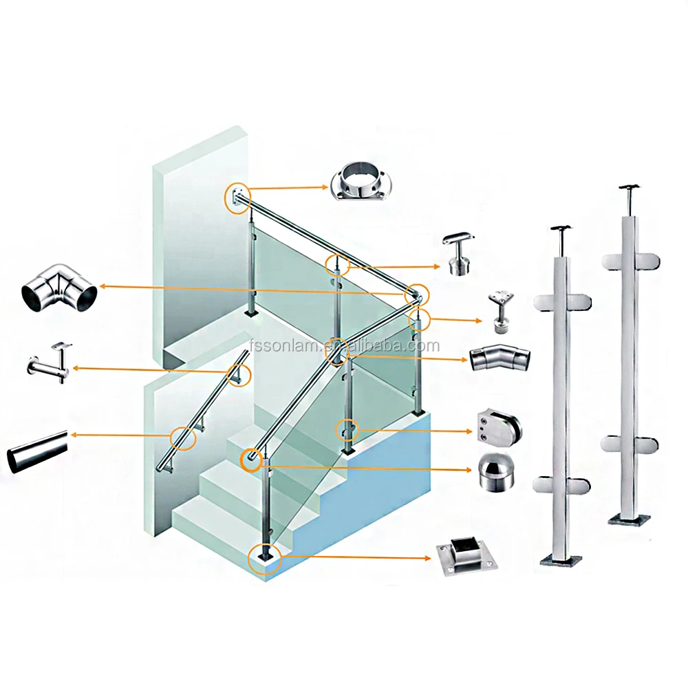 Stainless Steel 304 Glass Clamp Stair Railing Clip Balustrade Handrail ...