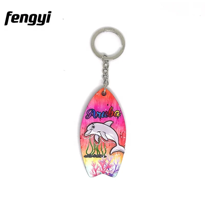 Custom Surfboard Shaped MDF Wood Keychain - Aruba Souvenir