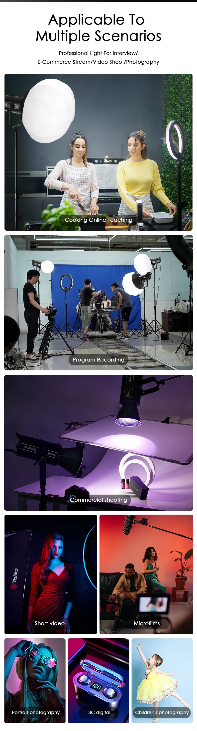 Tolifo Video Studio Lighting X-180rgb App Dmx Rgb Bi-color 2700k-6500k ...