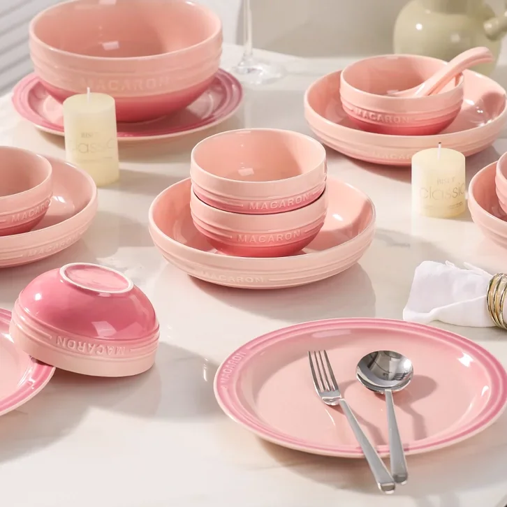 Nordic Macaron Color Ceramic Plate Bowl Sets for Parties