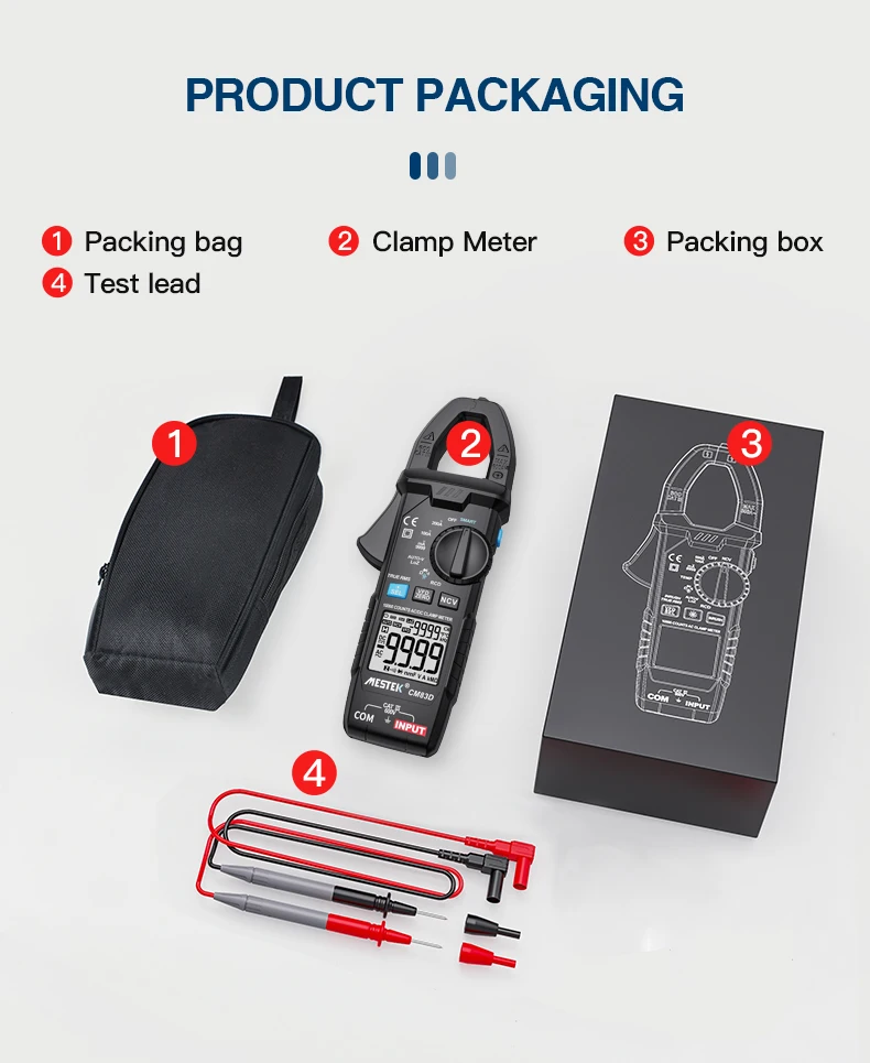 MESTEK Smart CM83D Clamp Meter - 200A Ammeter & 10000 Counts Voltmeter