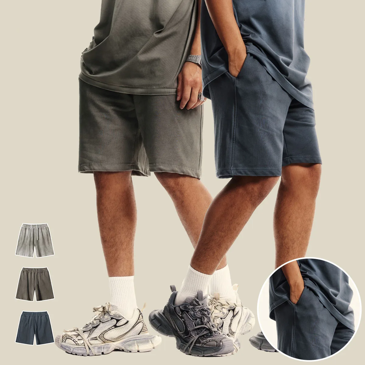 Custom Vintage Streetwear Washed Grey Shorts Blank Cotton French Terry ...