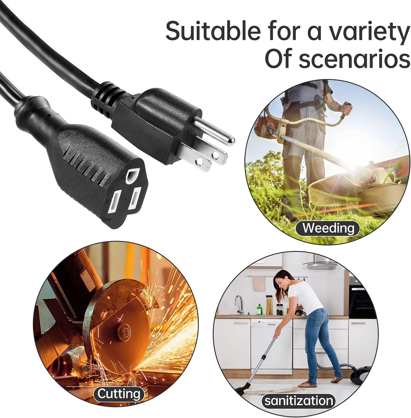 North American Power Cord Extension,Nema 5-15p To C19,6',14 Awg,15a ...