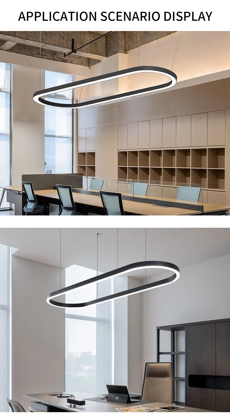 Customized Office Chandelier Led Rounded Rectangular Strip Light Front ...