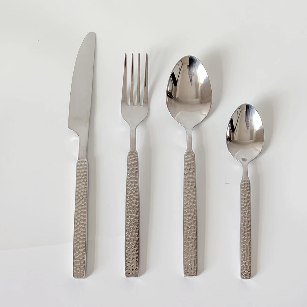 4 Pcs Stainless Steel 18/10 Hand Forged Gold Knife And Forks Hammered ...