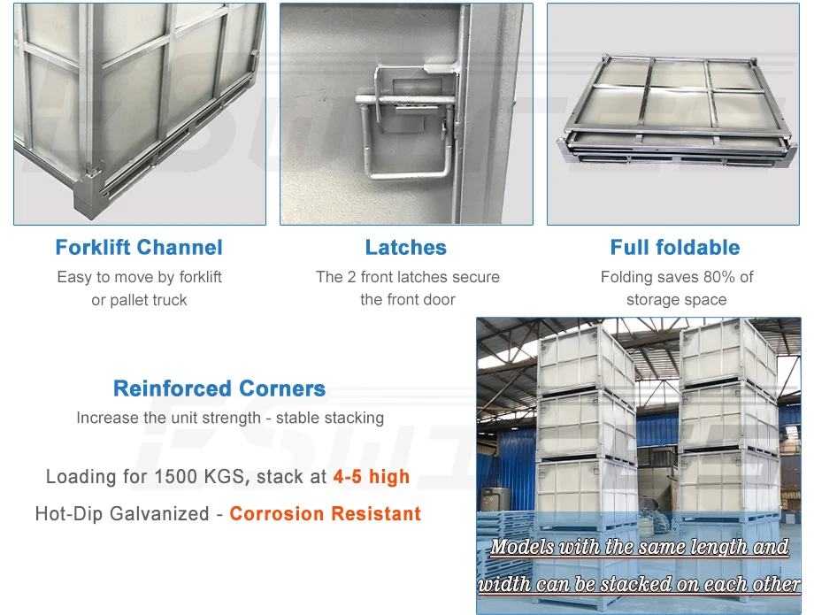 1000kgs Collapsible Lockable Steel Metal Storage Box Pallet For Raw ...