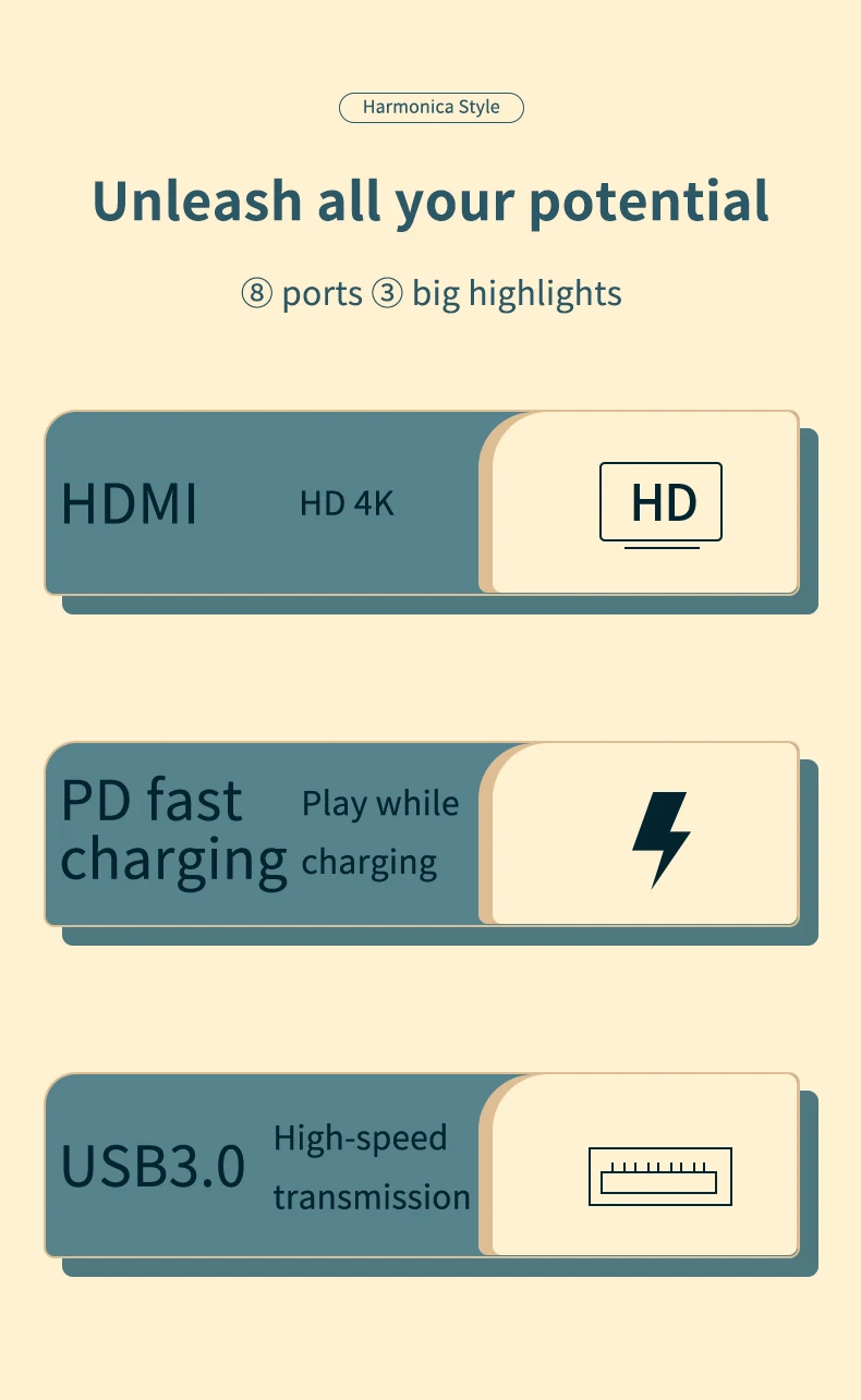 8 in 1 Type c Hub Docking Station Fast Charge HD-MI USB3.0 Usb c Hubs RJ45 1000M SD TF USB HUBS ...