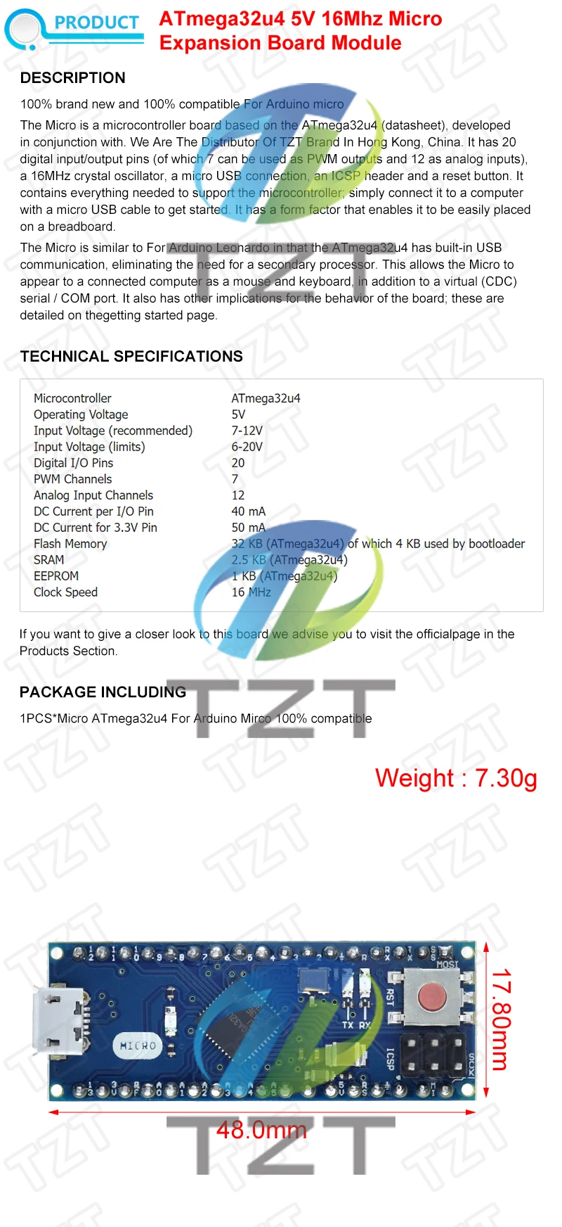 Tzt Atmega32u4 5v 16mhz Expansion Board Module For Arduino Micro Compatible For R3 Nano Replace ...