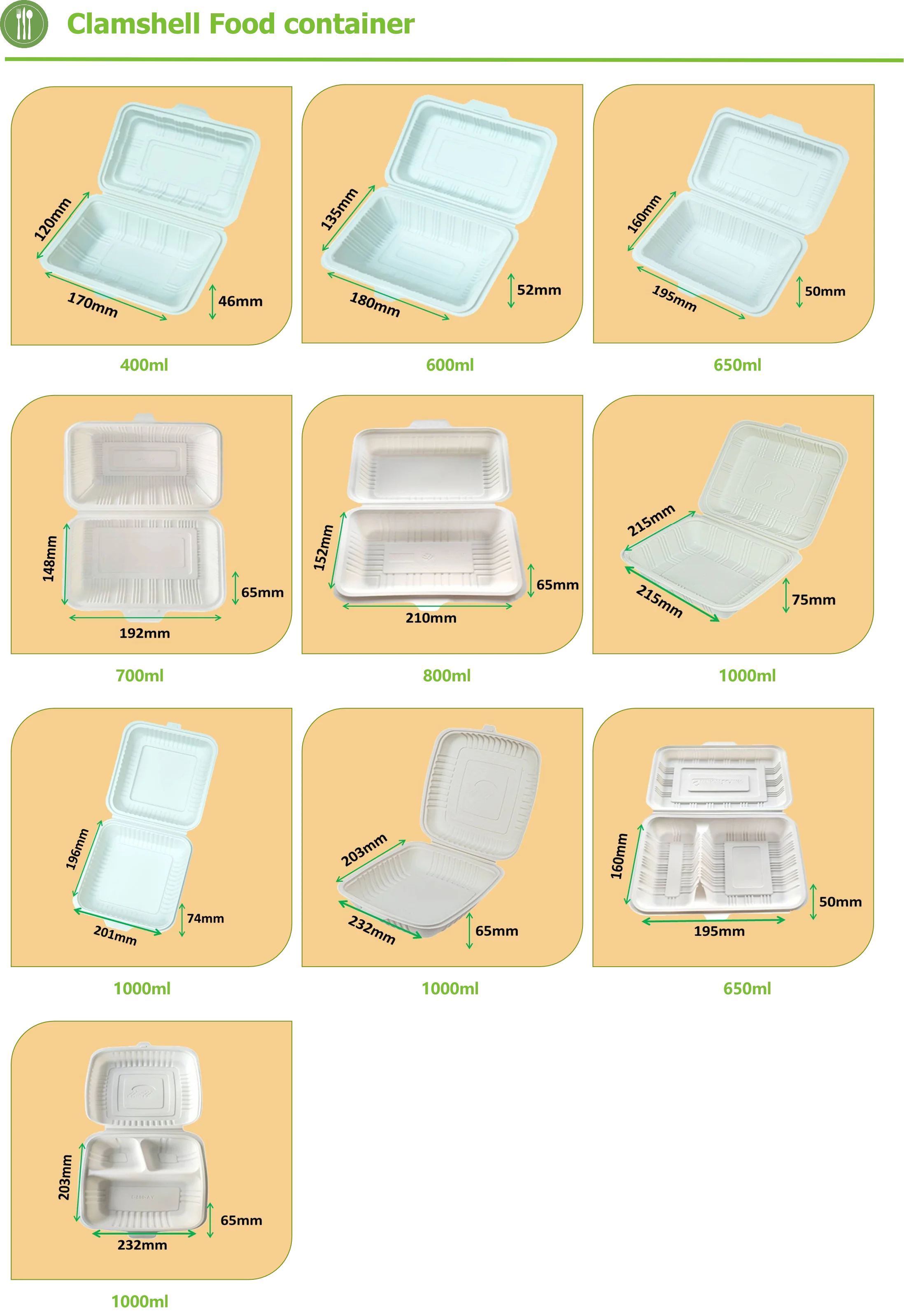 650ml Cornstarch Disposable Clear Meal Prep Containers 2 Compartment Rectangle Lunch Box - Buy ...