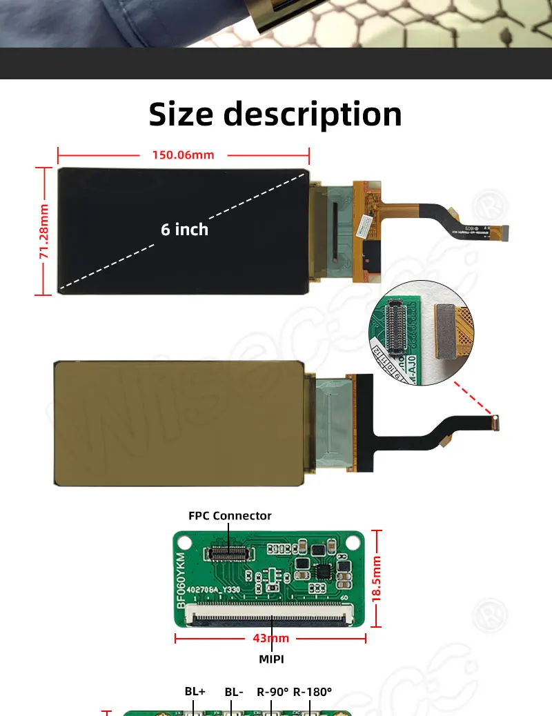 Wisecoco Flexible OLED Screen - 6 Inch 2K Display