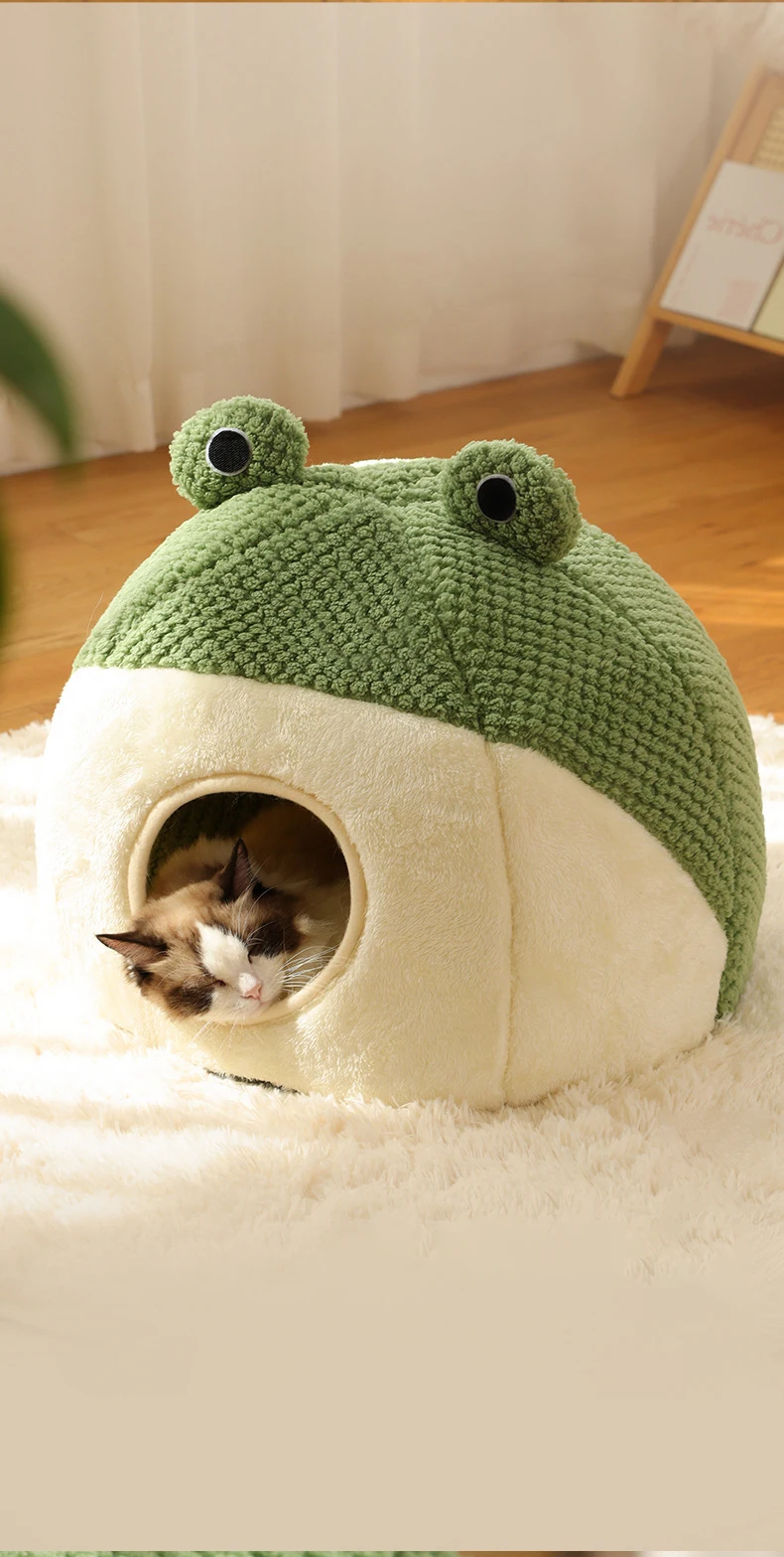 Cartoon Frog Design Luxury Pet Bed Comfortable Plush Puppy Nest Cave ...