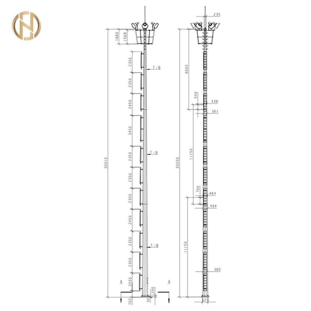 30-50m High Mast Step Tubular Swaged Steel Pole For Outdoor Lighting ...