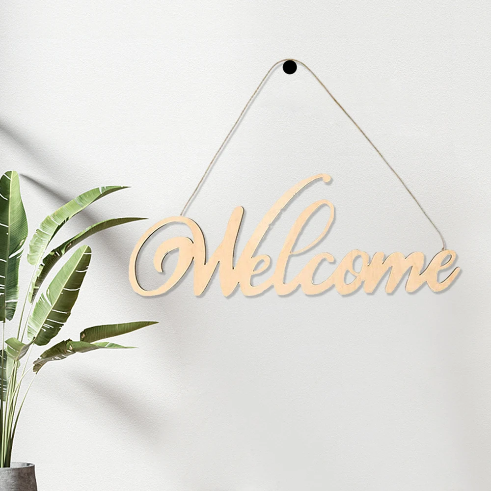 Letter Block Words Signs Welcome Wood Sign Cutout Wooden Door Wall Art ...