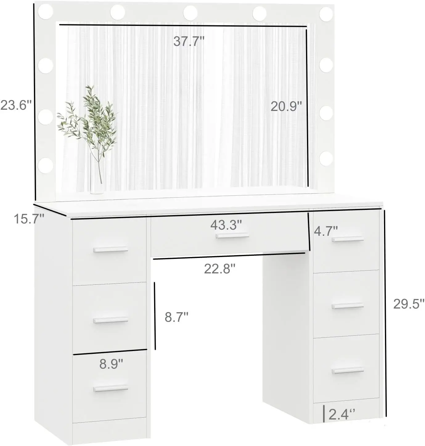 Modern Dressing Vanity Table With Storage Black Makeup Table Mirrored ...