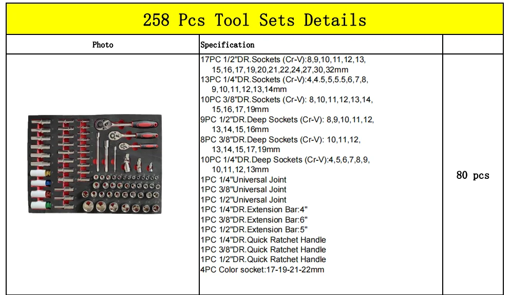 258 Pcs Multifunctional Tool Trolley Cart Tool Cabinet Tool Sets ...
