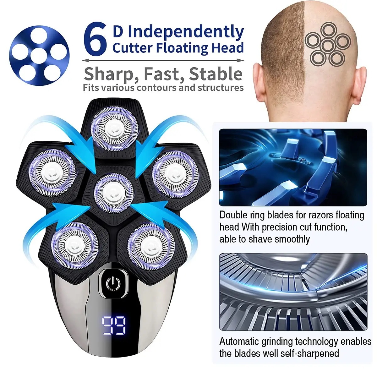 Upgraded 6d Electric Razor For Men Magnetic Shaver Head Beard Trimmer ...