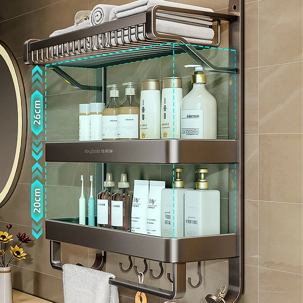 Joybos 3 Tier Wall Mounted Bathroom Storage Rack - Aluminum