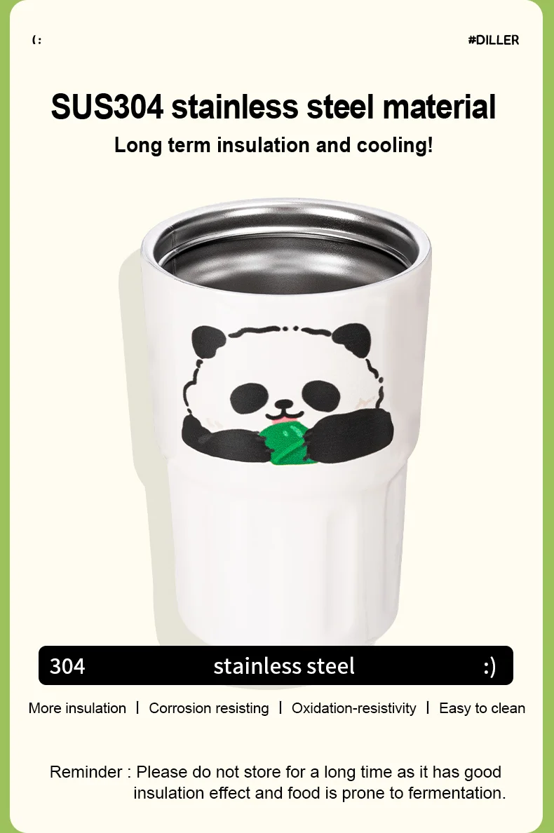 Cute Panda Insulated Coffee Mug Travel Mugs Portable Stainless Steel ...