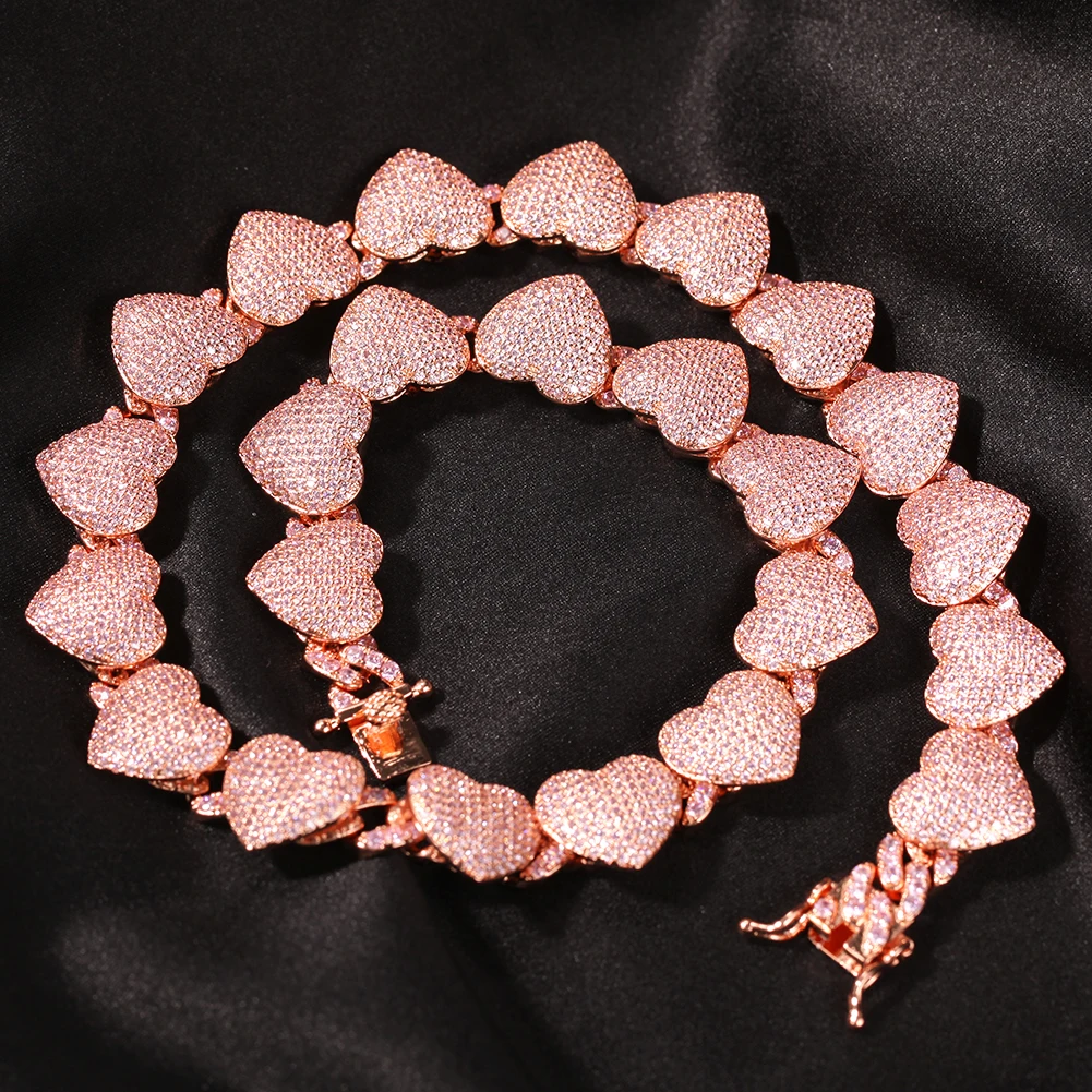 Iced Out Heart Choker Necklace Heart Layer Cuban Link – Saudi Virtual Mall