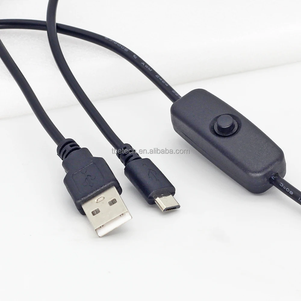 5V 3A Micro USB Power Cable With Switch 501 on OFF Button for Raspberry ...