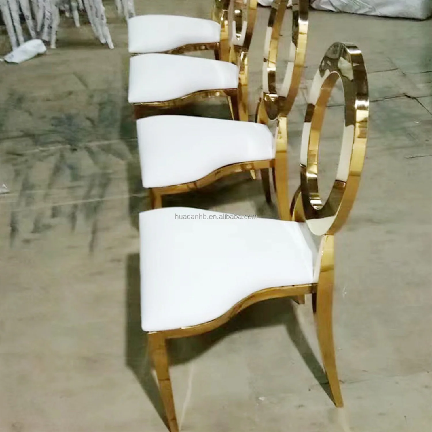 Hollow Oval Back Gold Leg Chairs, Upholstered Seat Padded Hole Back ...