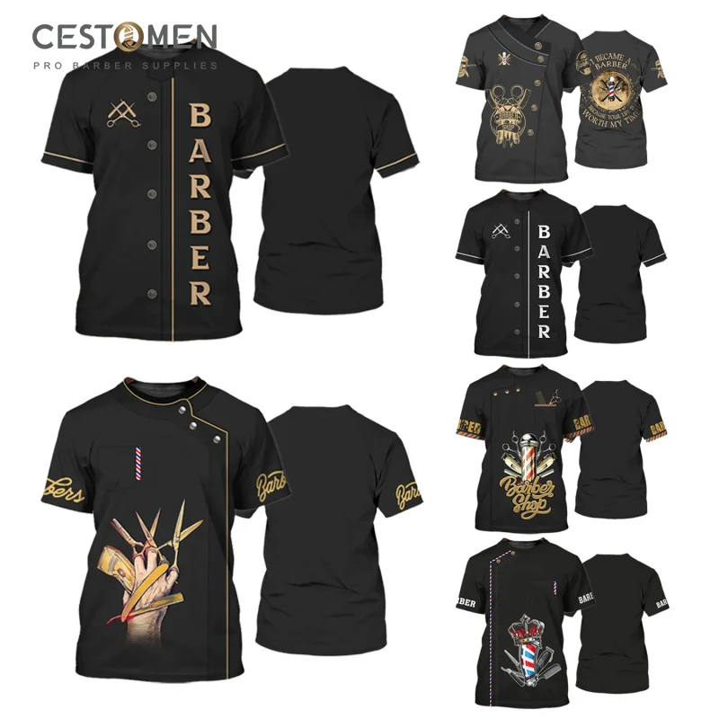 CESTOMEN Professional Salon Barber Apparel T-shirt Design Custom Logo ...