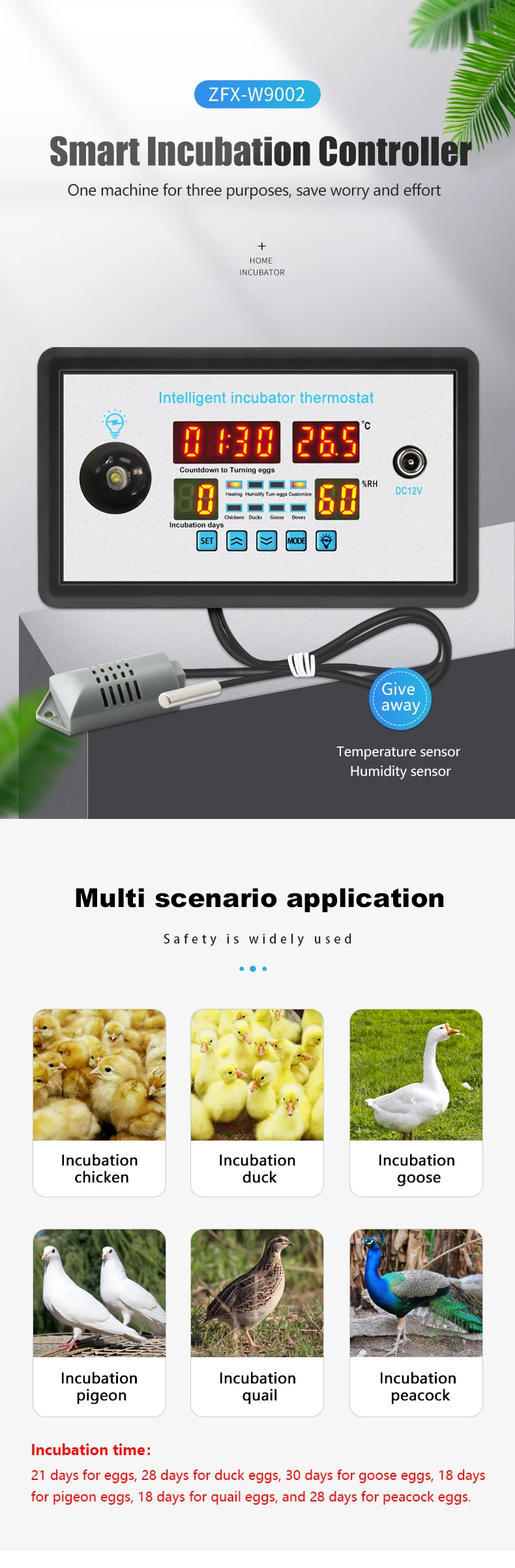 ZFX-W9002 Digital Thermostat Hygrostat Temperature Humidity Controller ...