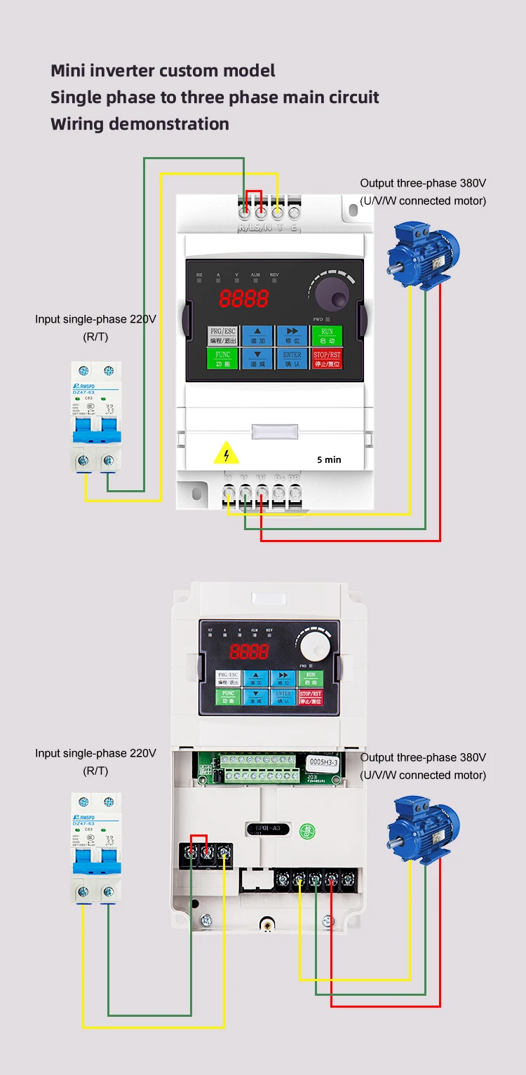 2.2KW 3HP VFD Inverter RF Frequency Converter Vector Control Three Phase 220V/380V/400V 50/60Hz ...