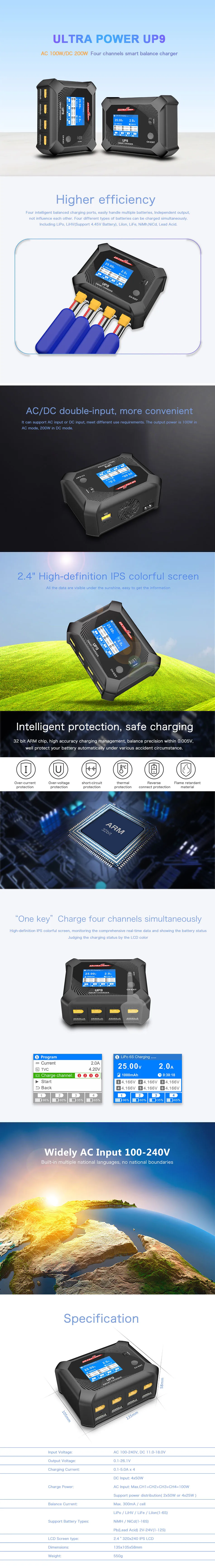 Lipo LiHV DC200w AC100W Balance Smart Fast Charger Ultra Power UP9 for ...