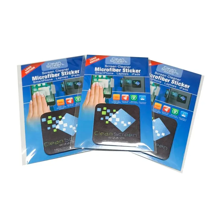 Custom Logo Self Adhesive Cleaner Sticker Sticky Microfiber Cellphone ...