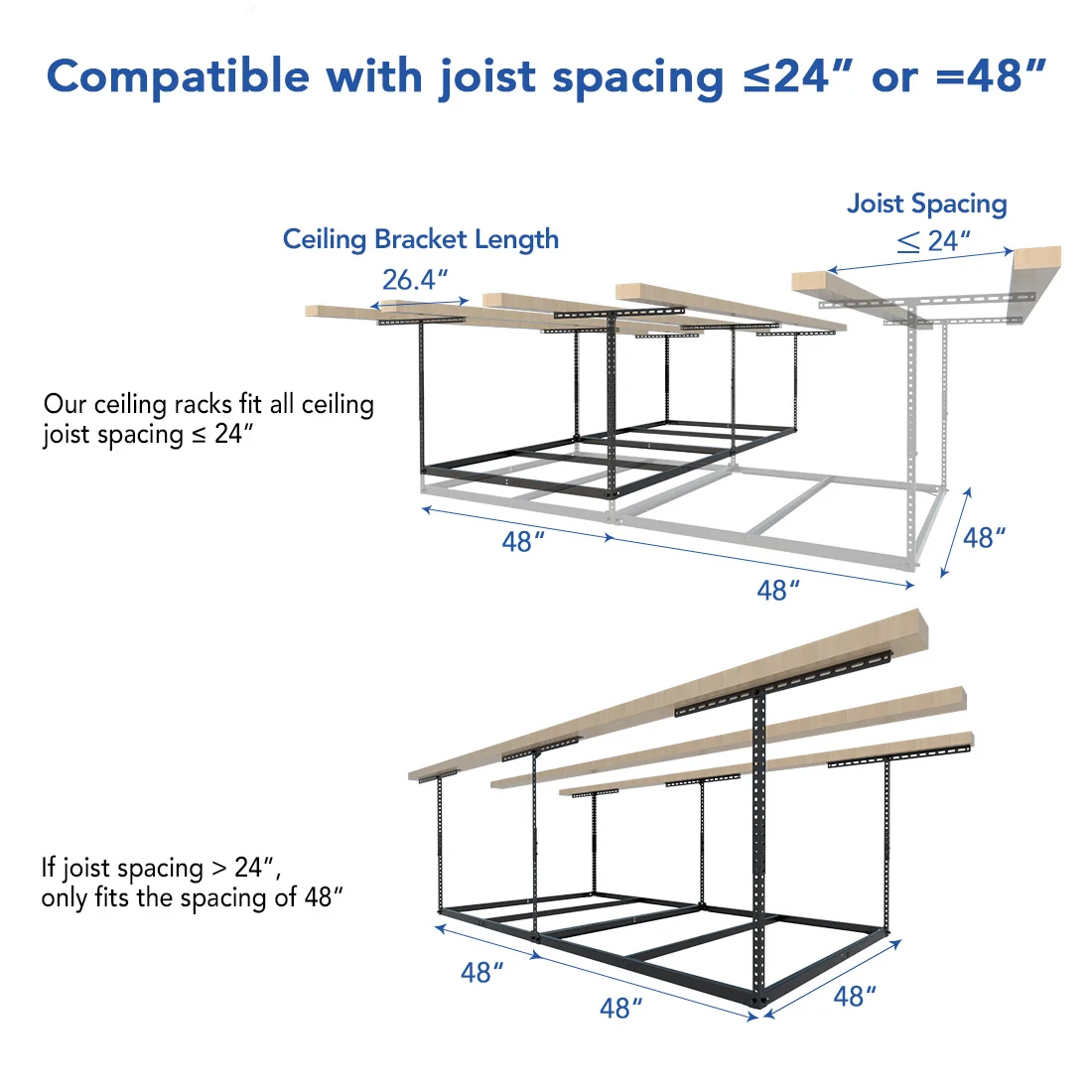 JH-Mech Ceiling Storage Rack Garage Easy to Assemble Adjustable Stable ...