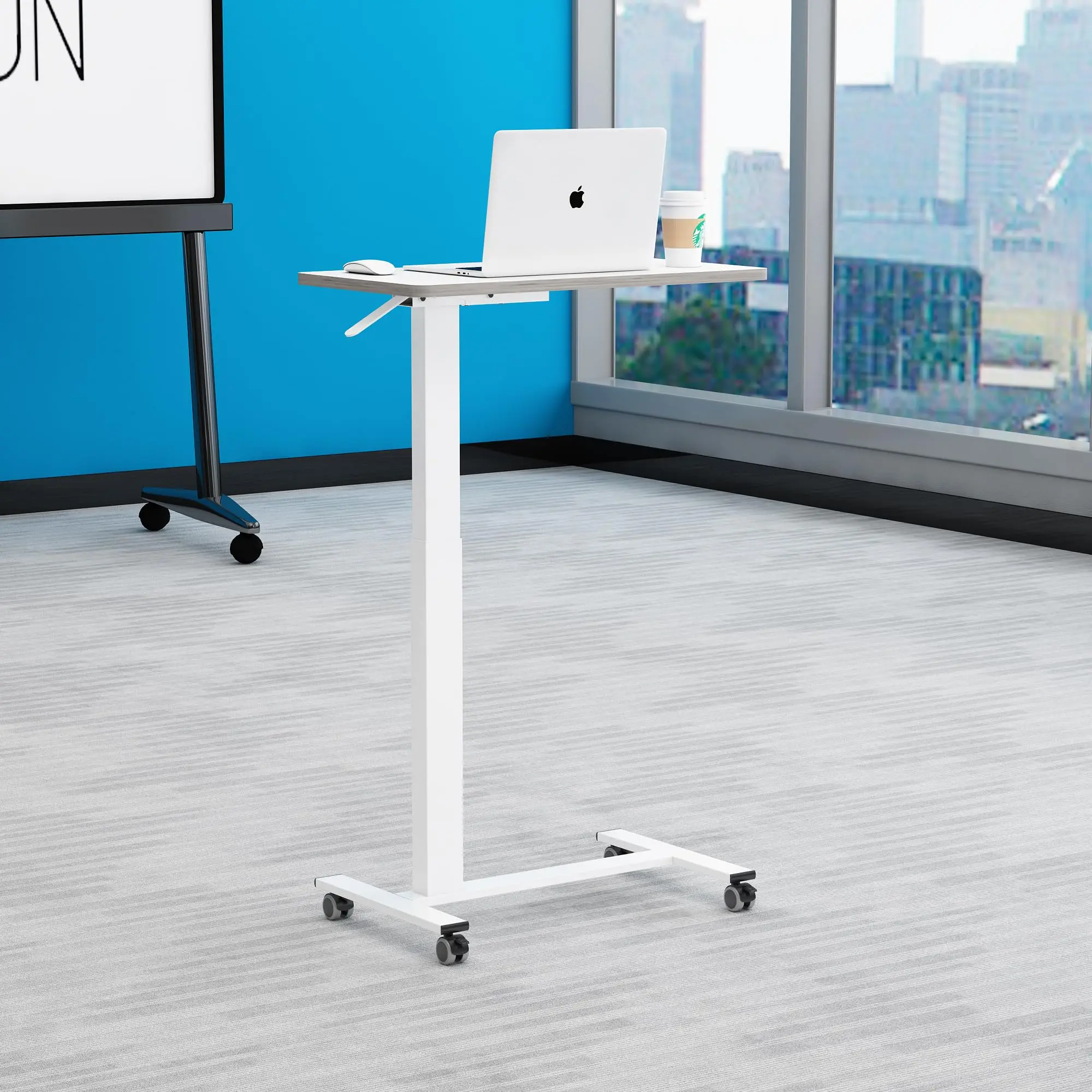 Mobile Height Adjustable Table Wheels Gas Spring Single Leg Column Sit ...