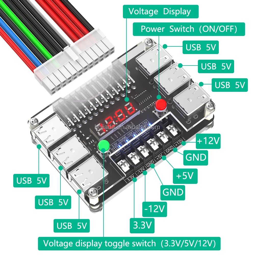 ATX 24PIN to 12 X USB 2.0 Connector Breakout Board - 3.3V 5V 12V
